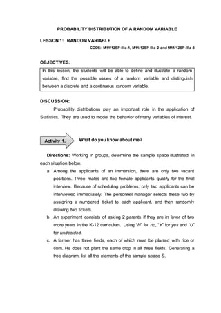 Probability distribution of a random variable module | DOCX