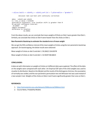 Weights of Chicks on Diets - A probability approach (using R) | PDF