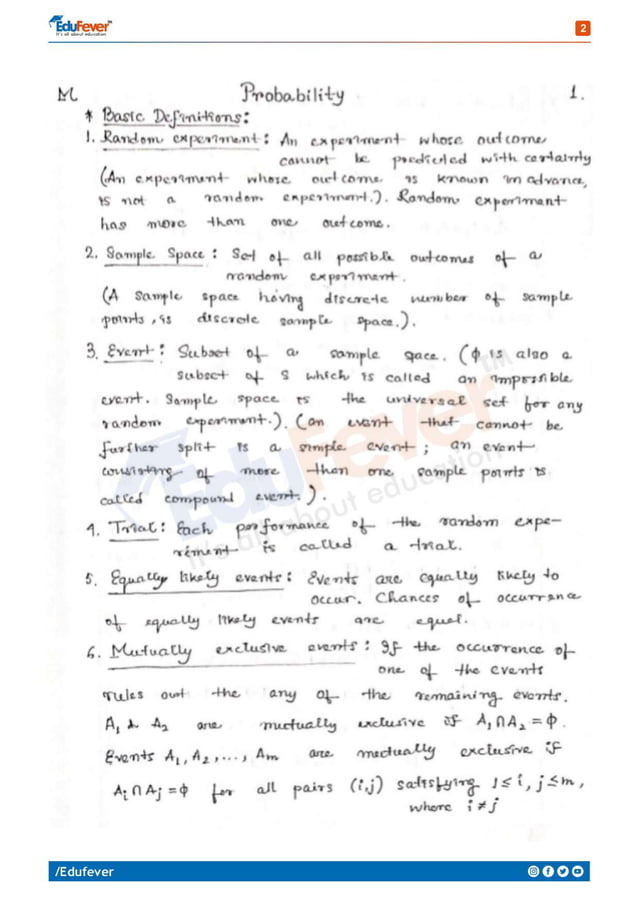 Probability - Mathematics Handwritten Notes | PDF