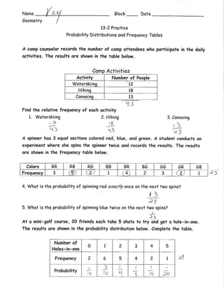 Probability practice pages answers | PDF