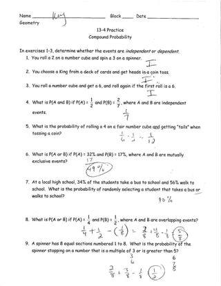 Probability practice pages answers | PDF
