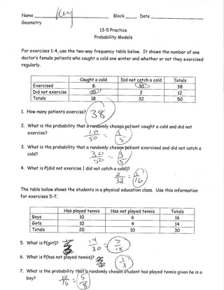 Probability practice pages answers | PDF