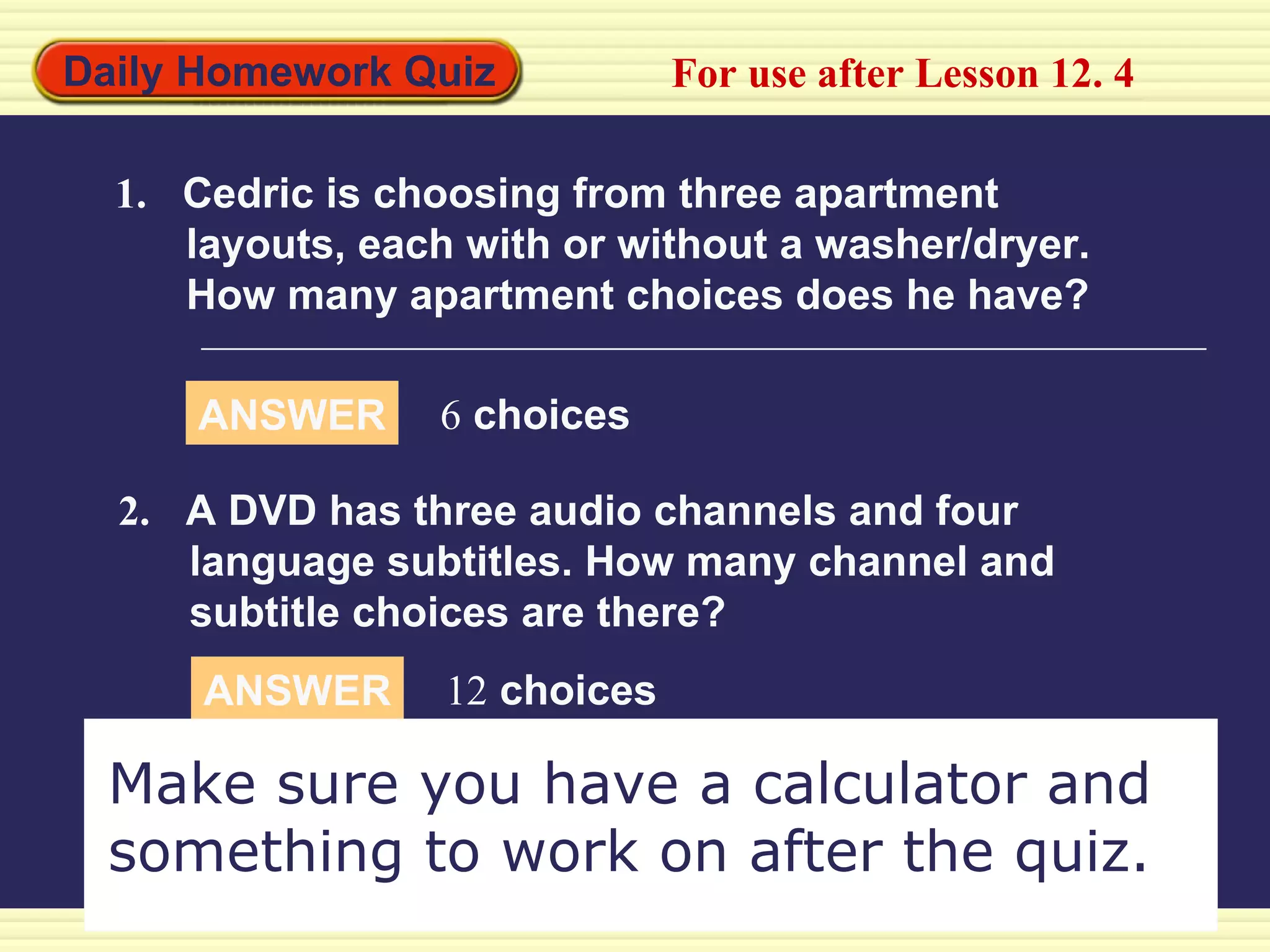 Probability quiz 1 | PPT