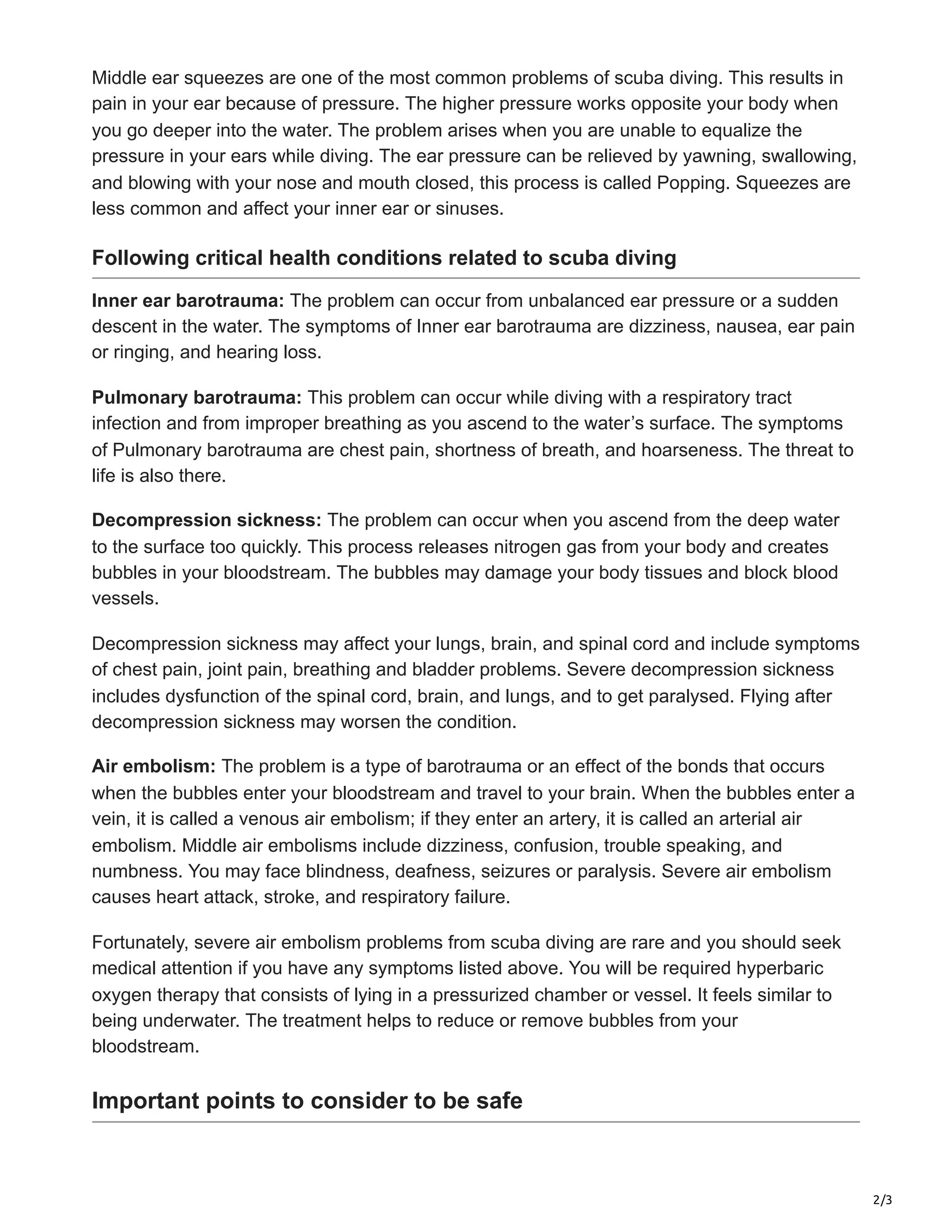 Learn Potential scuba diving injuries and Precautions | PDF