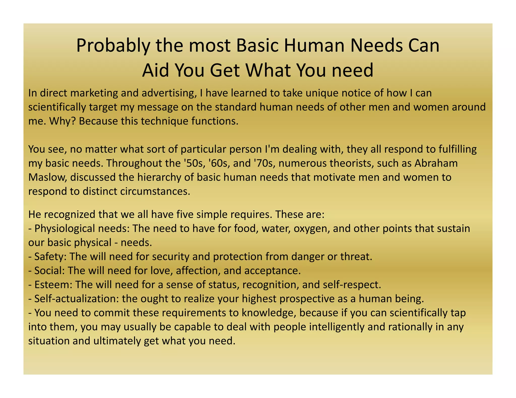Probably the most basic human needs can aid | PPT