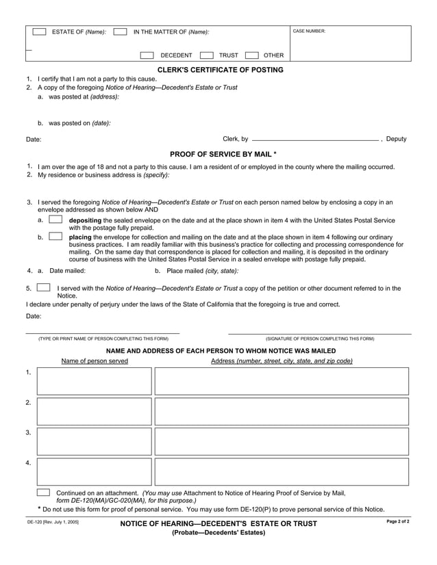 Probate.noticeof hearing.de120 | PDF