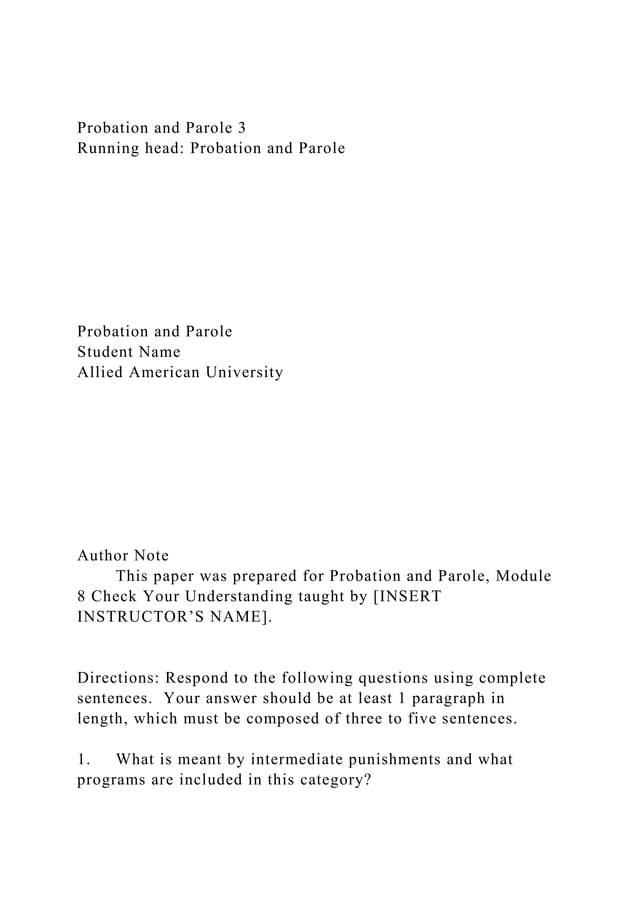 Probation and Parole 3Running head Probation and Parole.docx ...