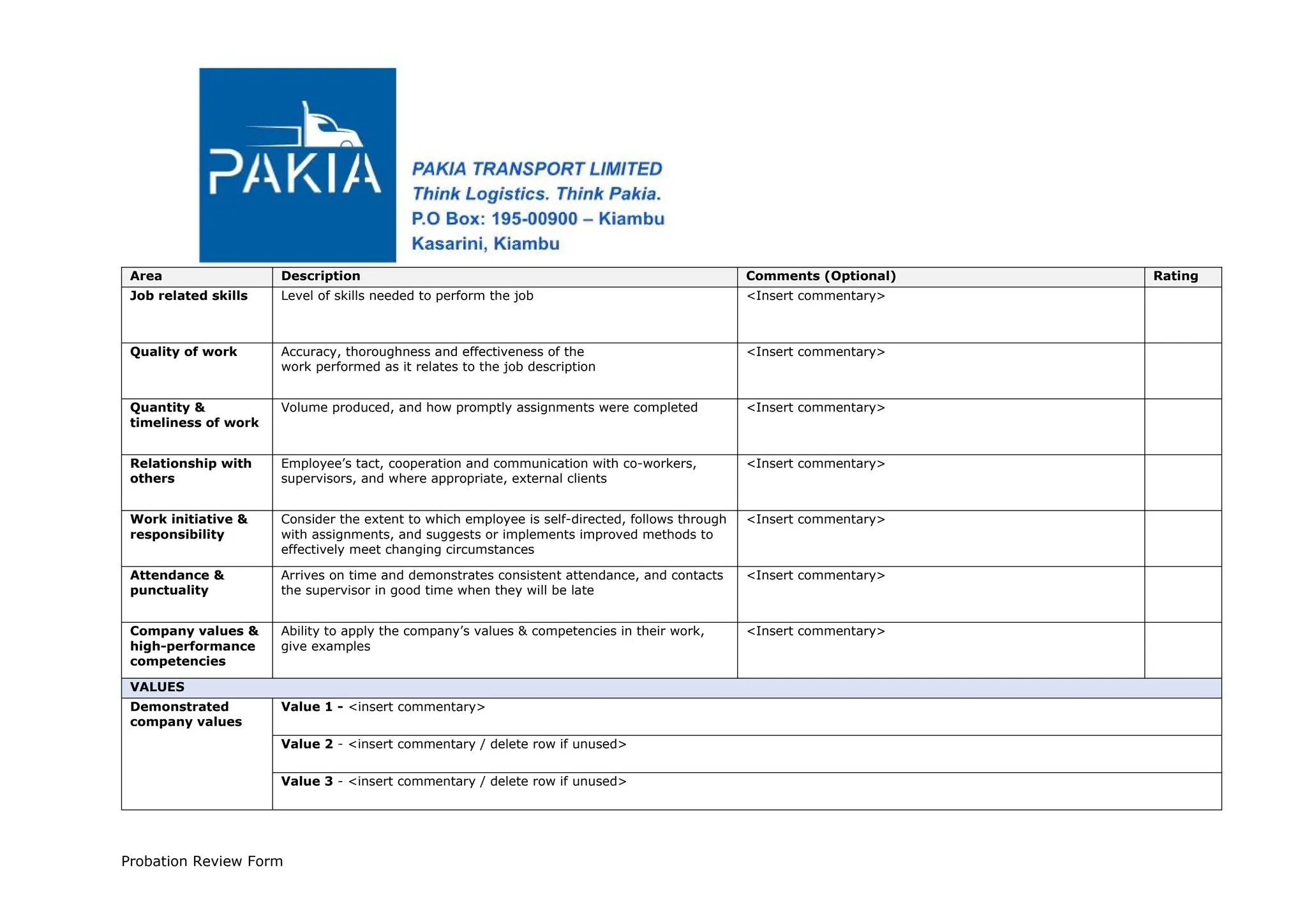 Probation Review Template for startups in the early stages | DOCX