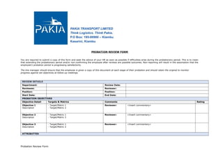 Probation Review Template for startups in the early stages | DOCX