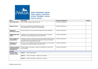 Probation Review Template for startups in the early stages | DOCX