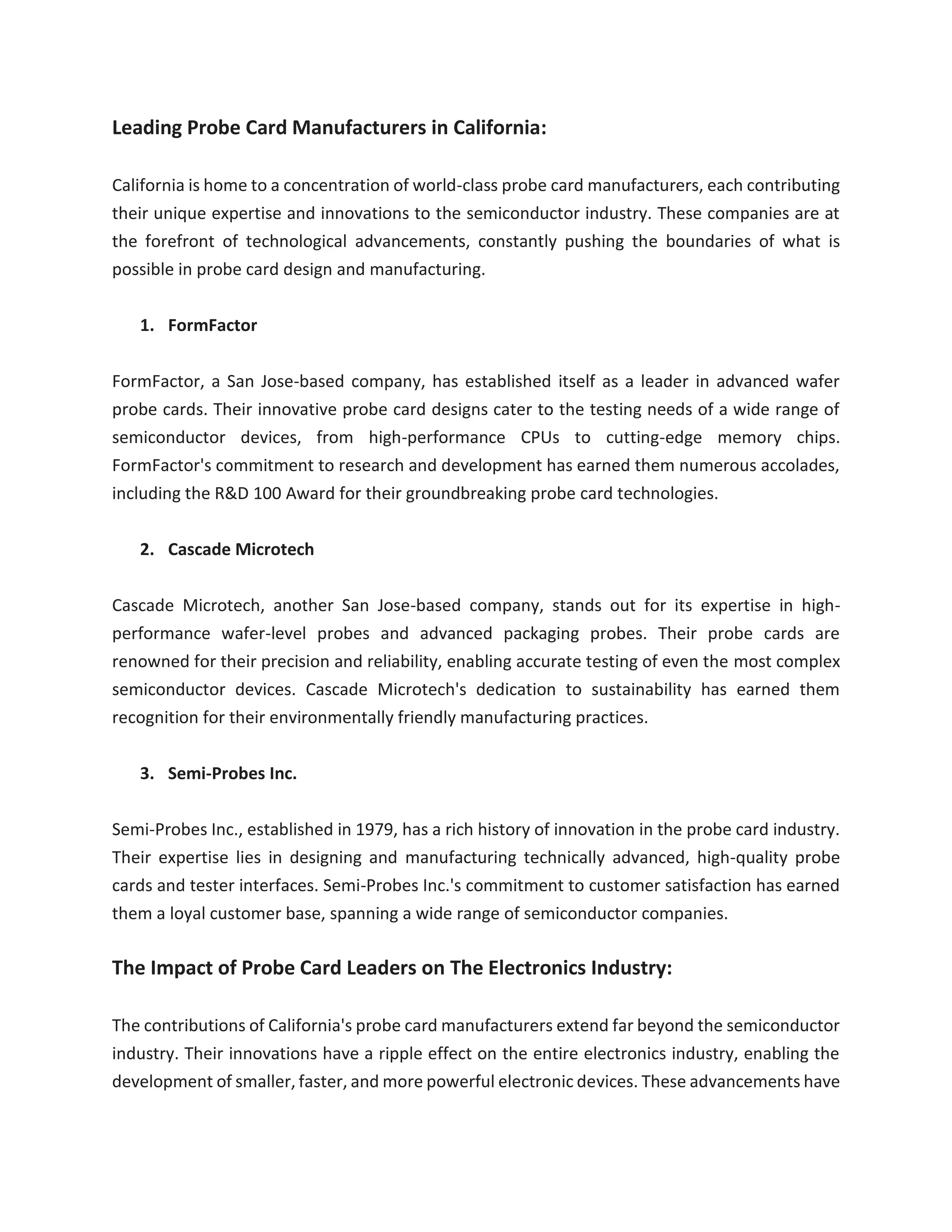 Probe Card Leaders California Shaping the Future of Semiconductor ...