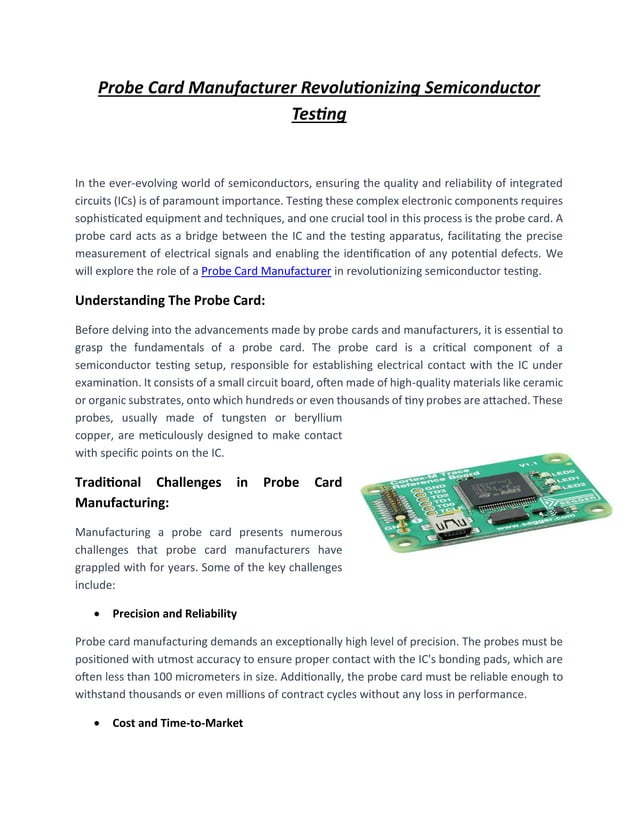 Probe Card Manufacturer Revolutionizing Semiconductor Testing | PDF