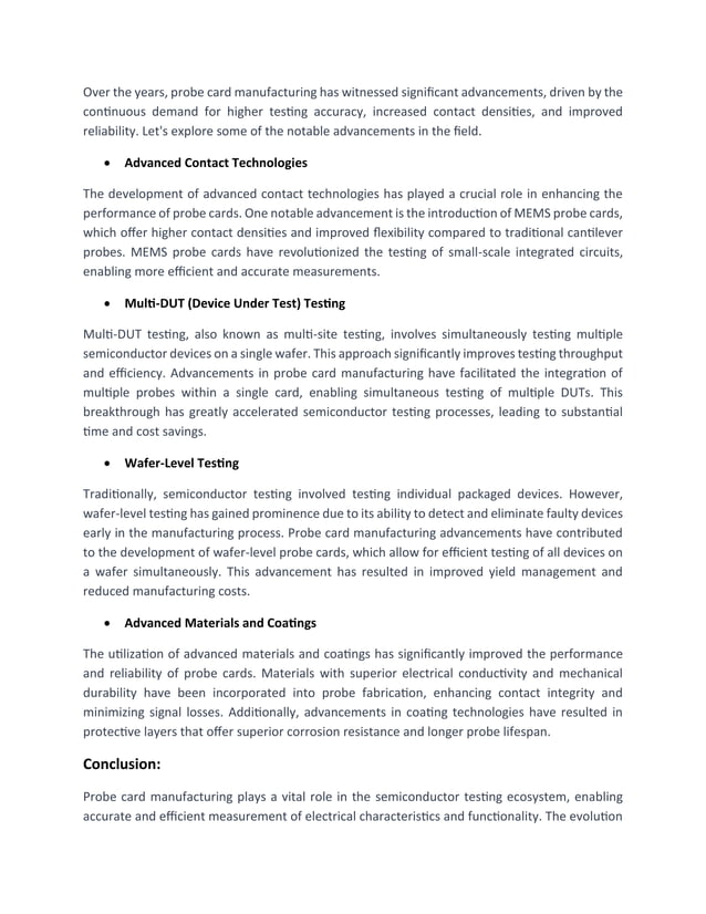 Probe Card Manufacturing Revolutionizing Semiconductor Testing. | PDF