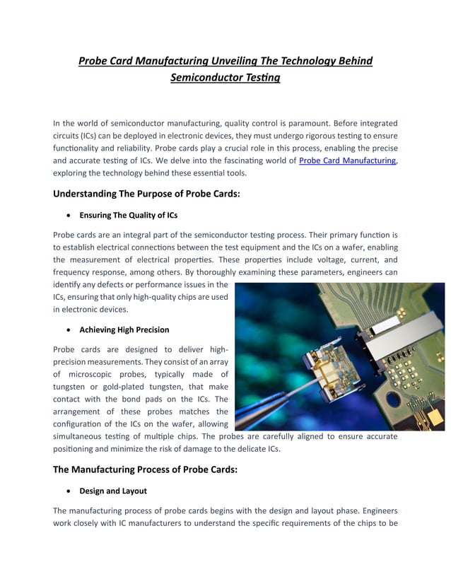 Probe Card Manufacturing Unveiling The Technology Behind Semiconductor ...