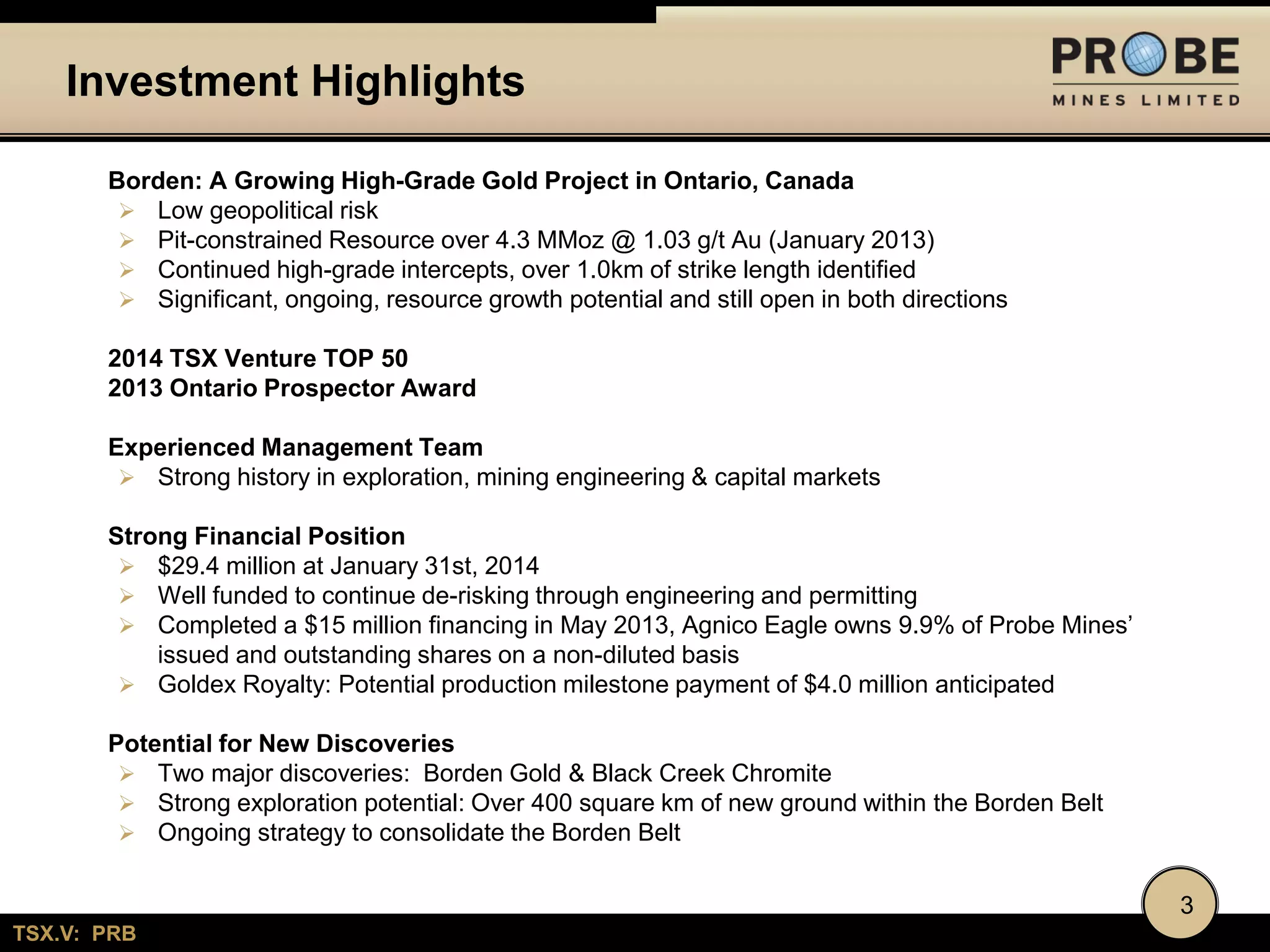 Probe mines presentation_april7.2014 | Commodities | Economy