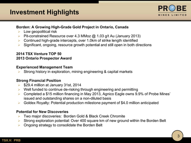 Probe mines presentation_april7.2014 | Commodities | Economy