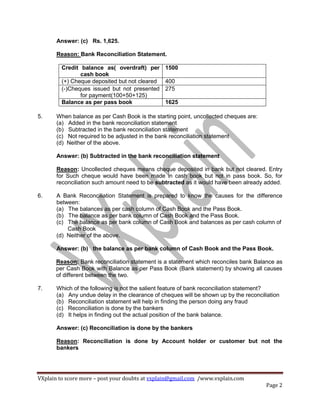 CA-CPT Accounts - Imp MCQs - Bank Reconcilation Statement - | PDF