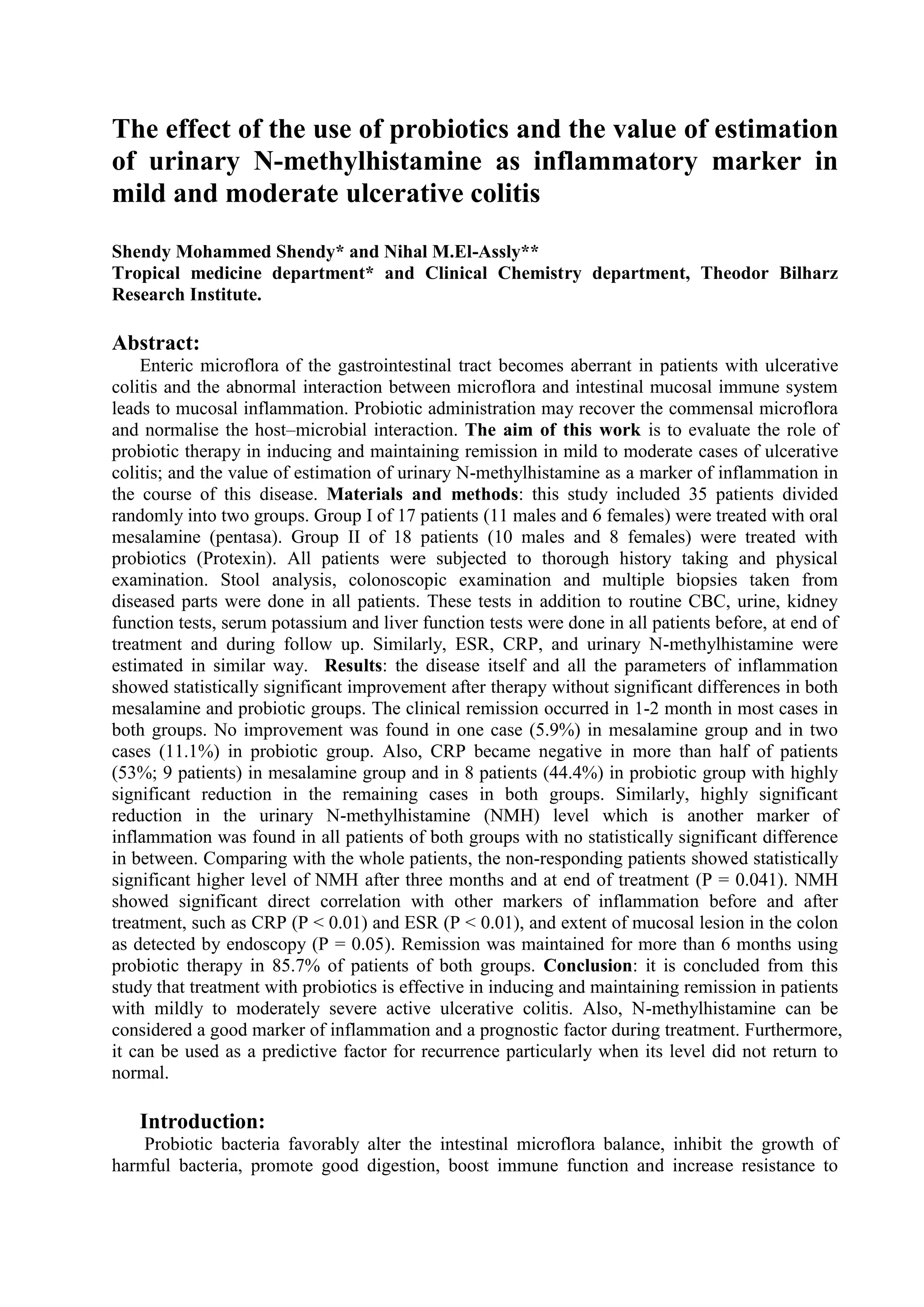 Probiotics in ulcerative colitis, alphapref | PDF