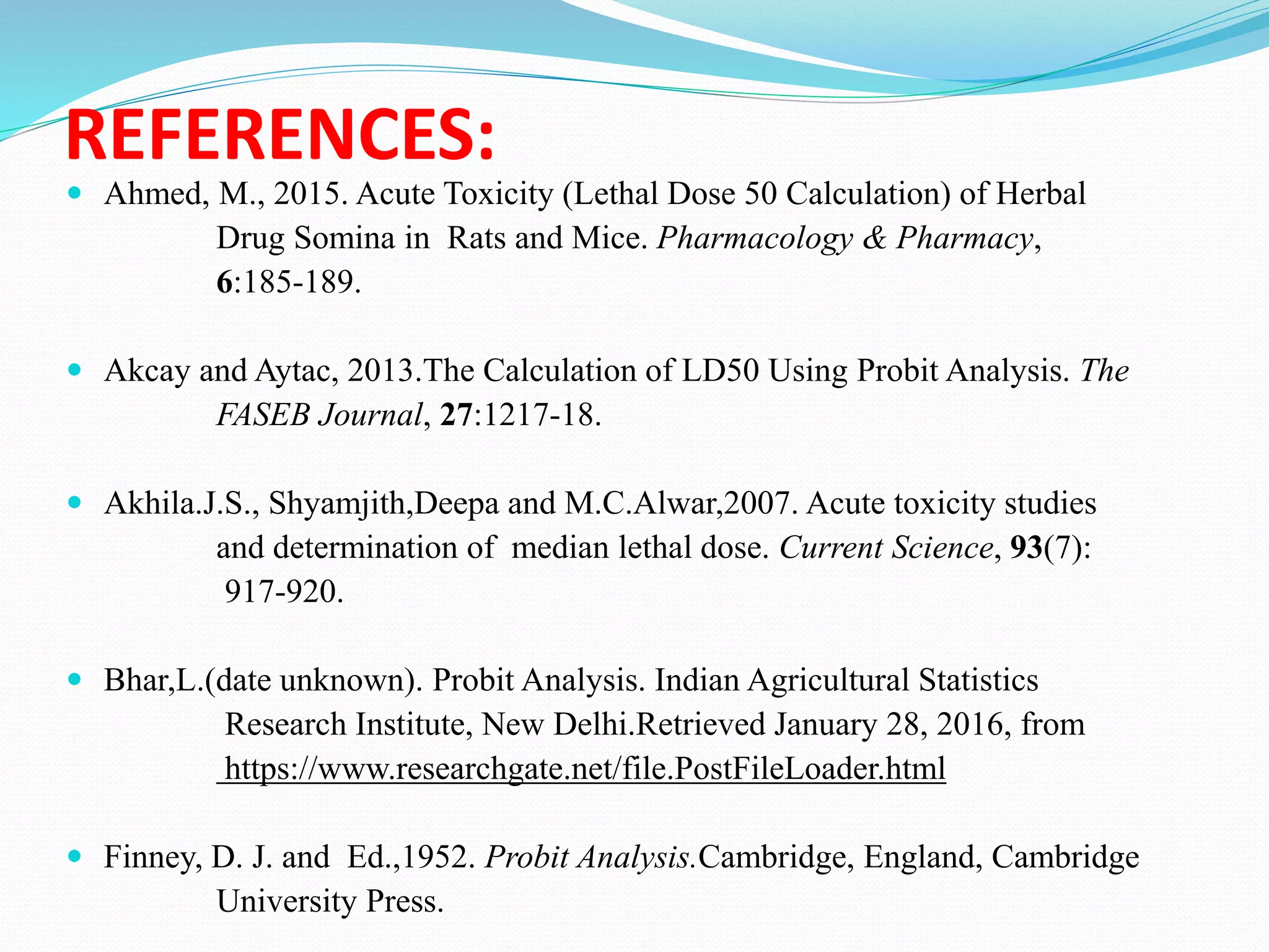 Probit analysis in toxicological studies | PPTX