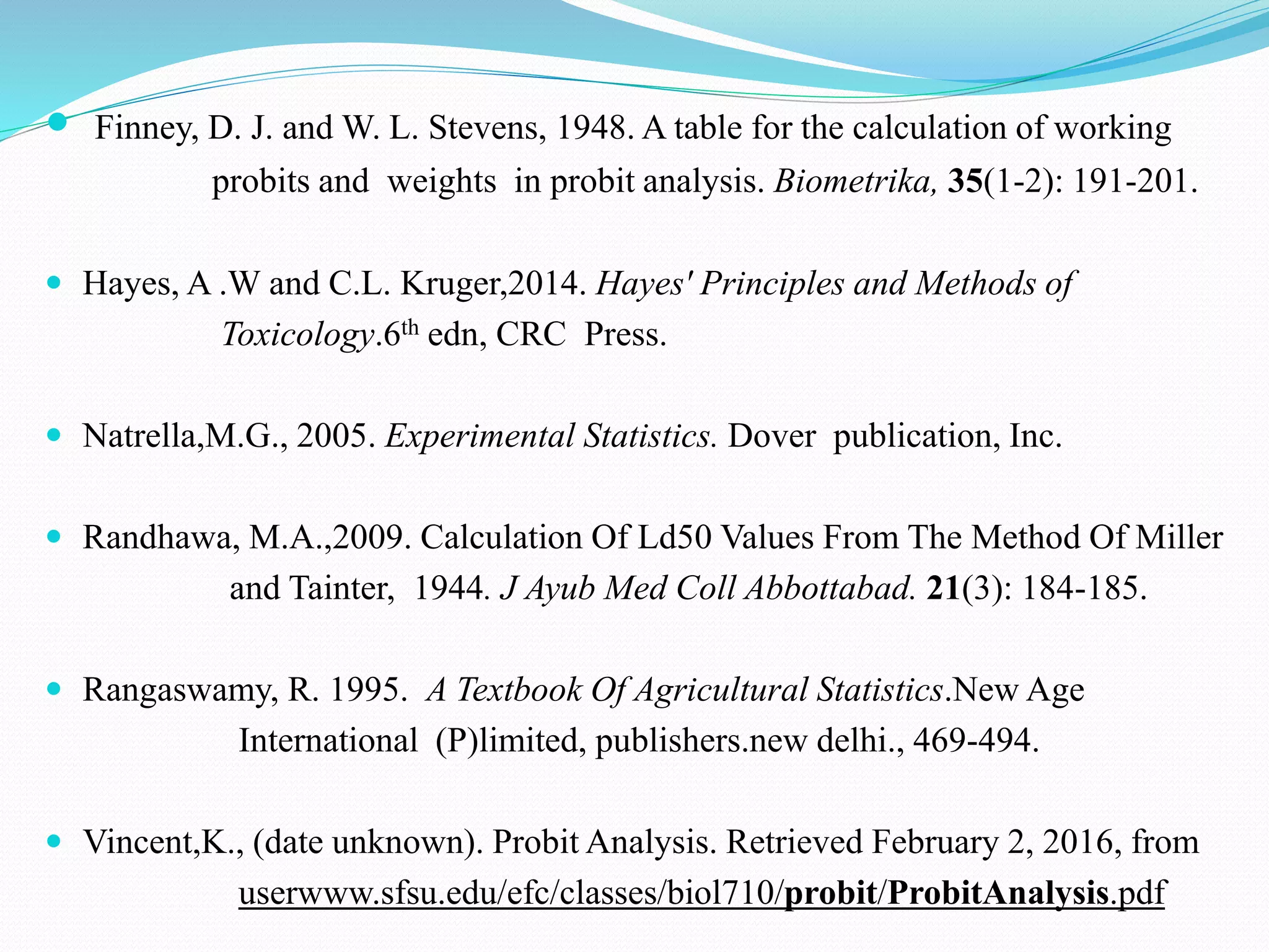 Probit analysis in toxicological studies | PPTX