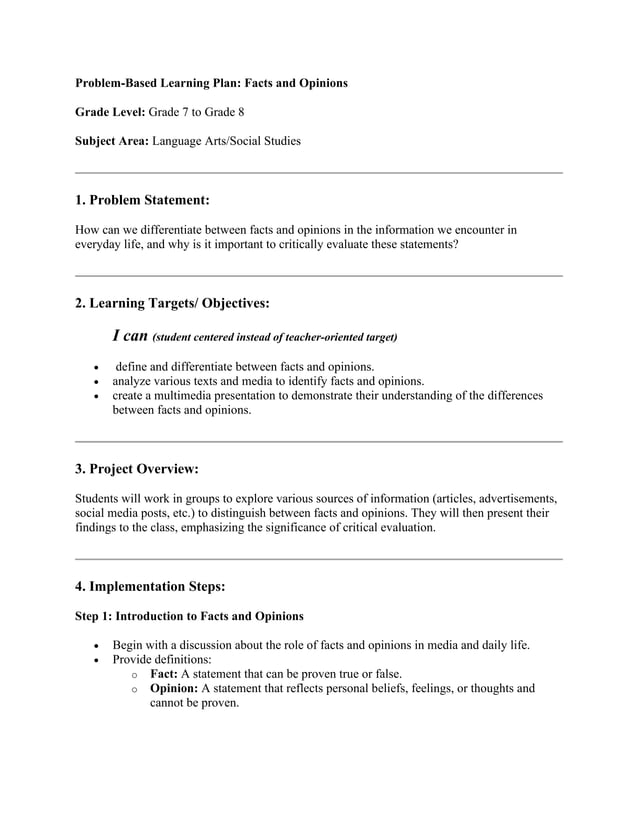 Problem-based Learning Plan in the classroom | PDF