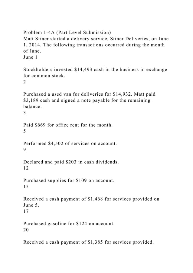 Problem 1-4A (Part Level Submission)Matt Stiner started a delivery.docx