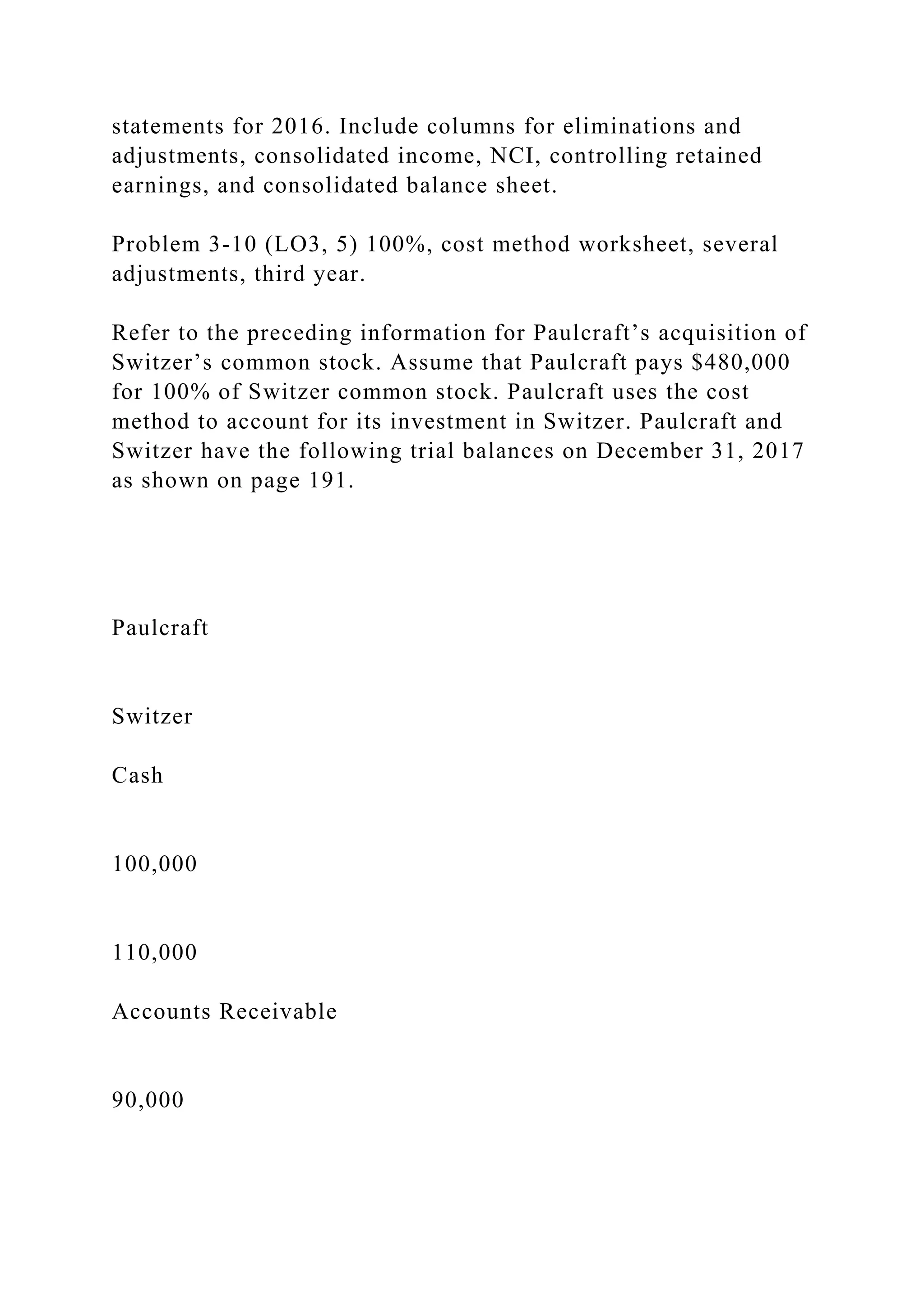 Problem 3-2 (LO 2) Simple equity method adjustments, consolidated .docx