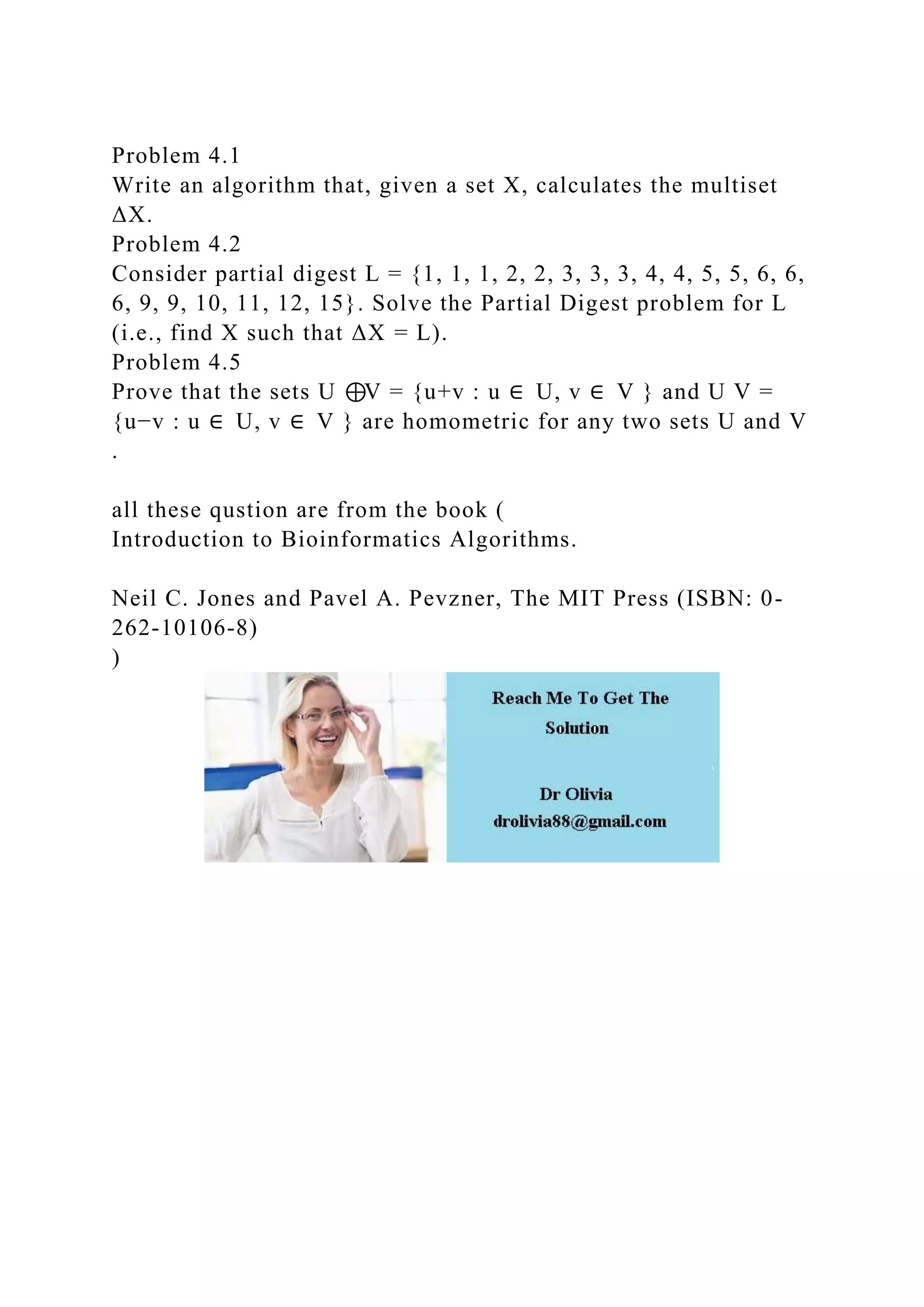 Problem 4 1write An Algorithm That Given A Set X Calculates The Docx