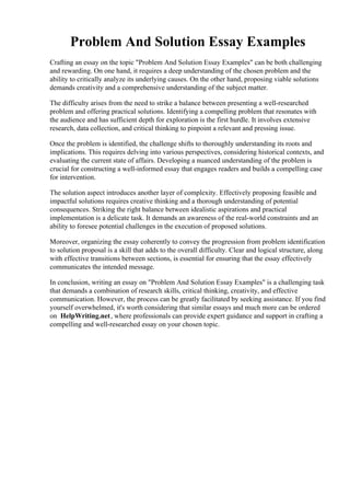 Problem And Solution Essay Examples. Problem Solution Essay Outline ...
