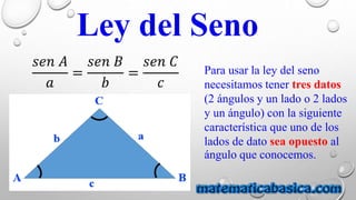 Problemas aplicando ley del seno y ley del coseno - Matemática | PPTX