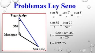 Problemas aplicando ley del seno y ley del coseno - Matemática | PPTX