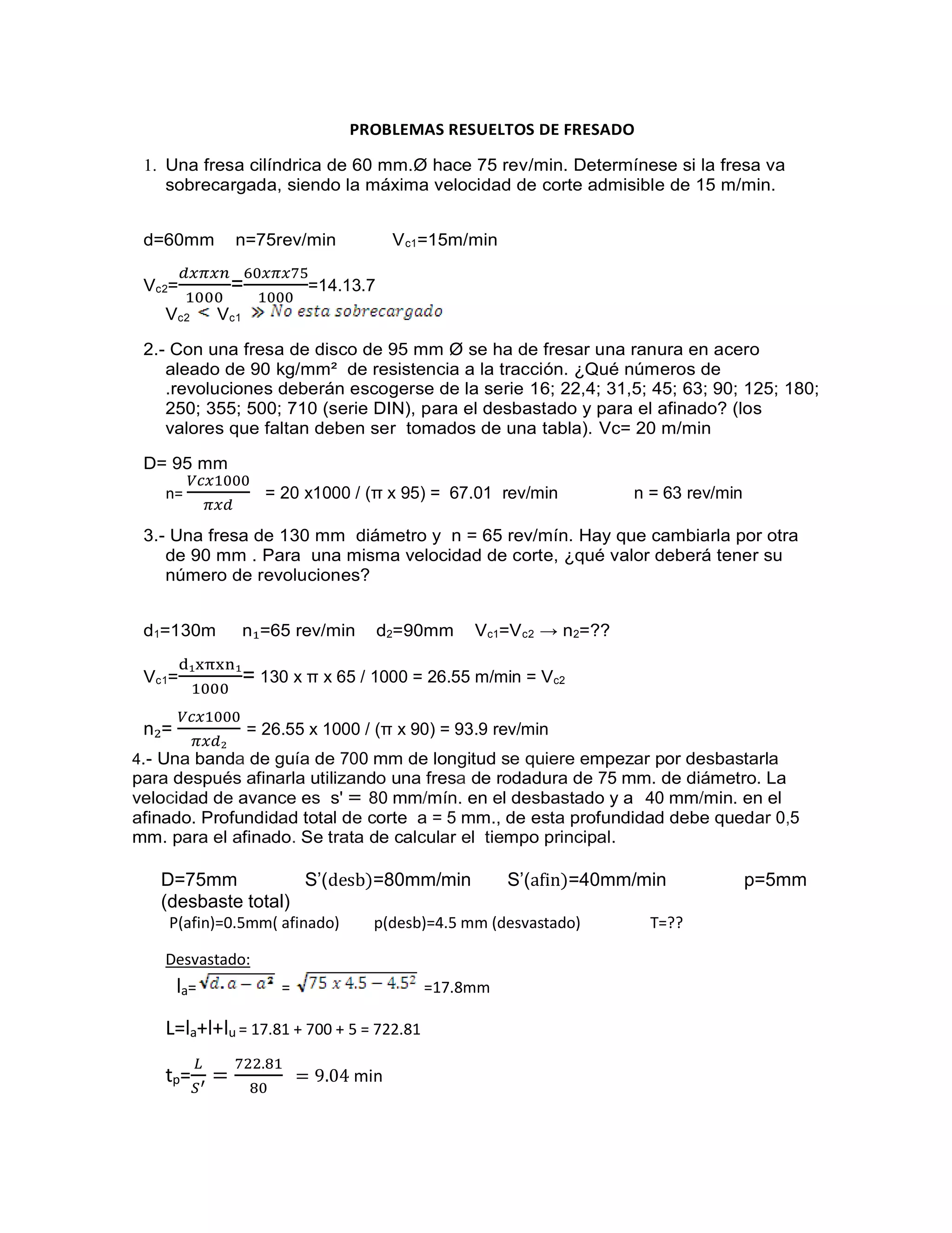 Problemas De Fresado Para Taller Pdf