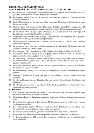 Problemas de matemáticas 3º EP | PDF