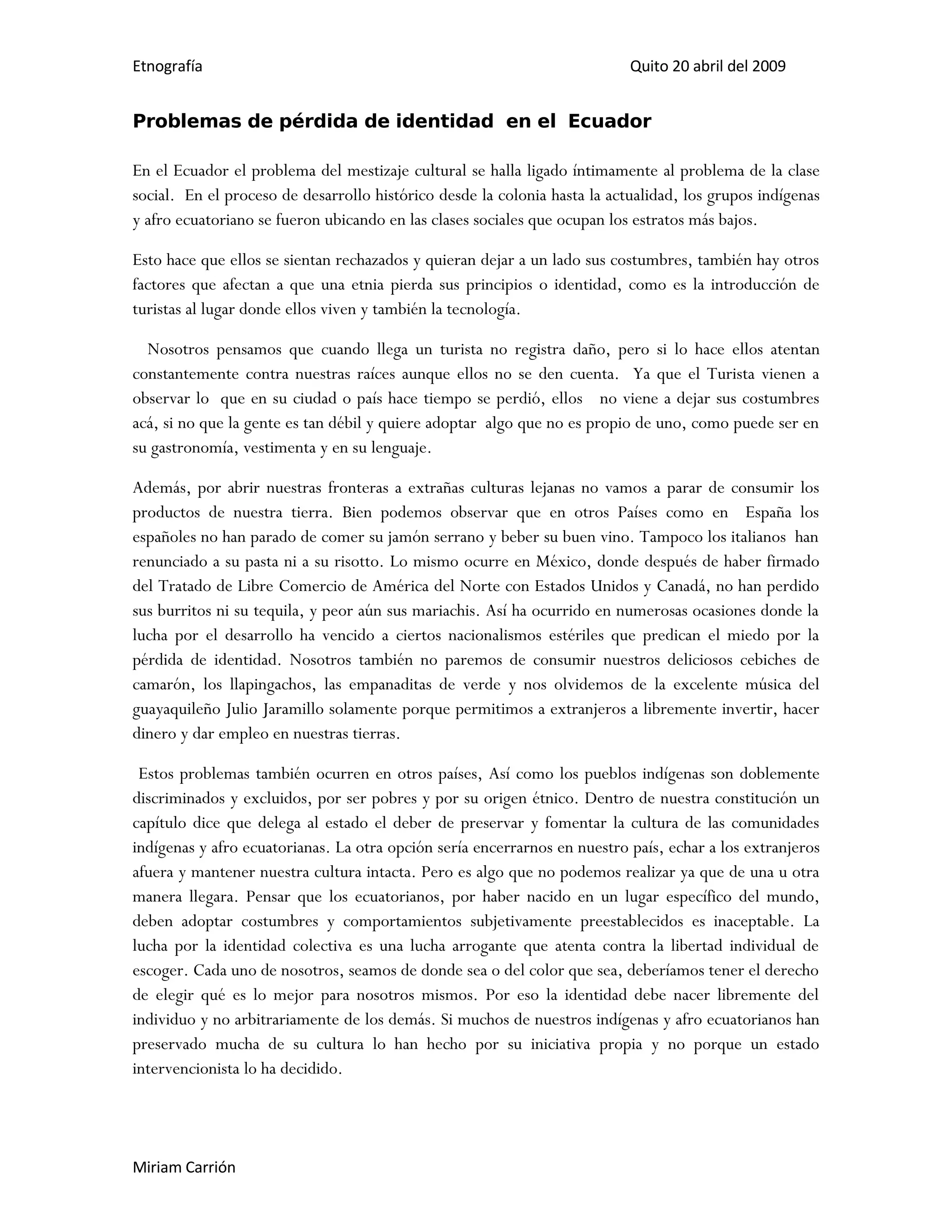 Problemas De PéRdida De Identidad En El Ecuador | PDF