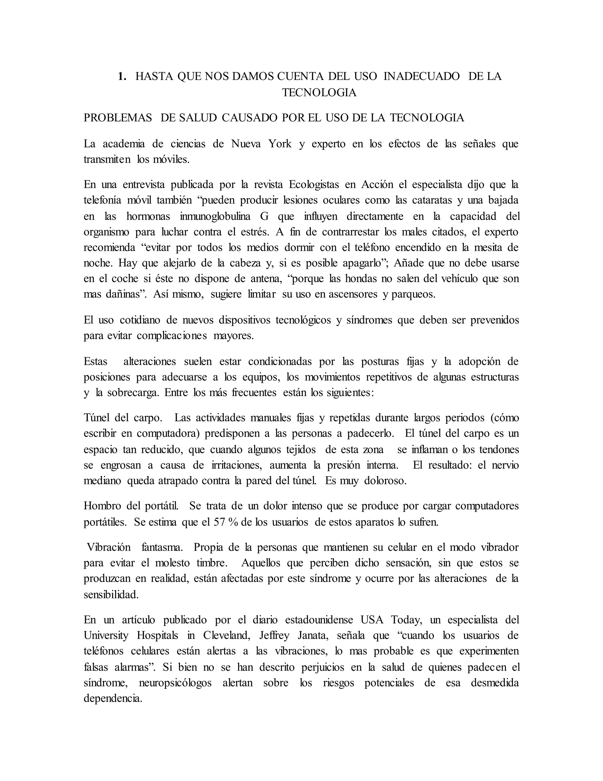 Problemas de salud causado por el uso de la tecnologia | PDF