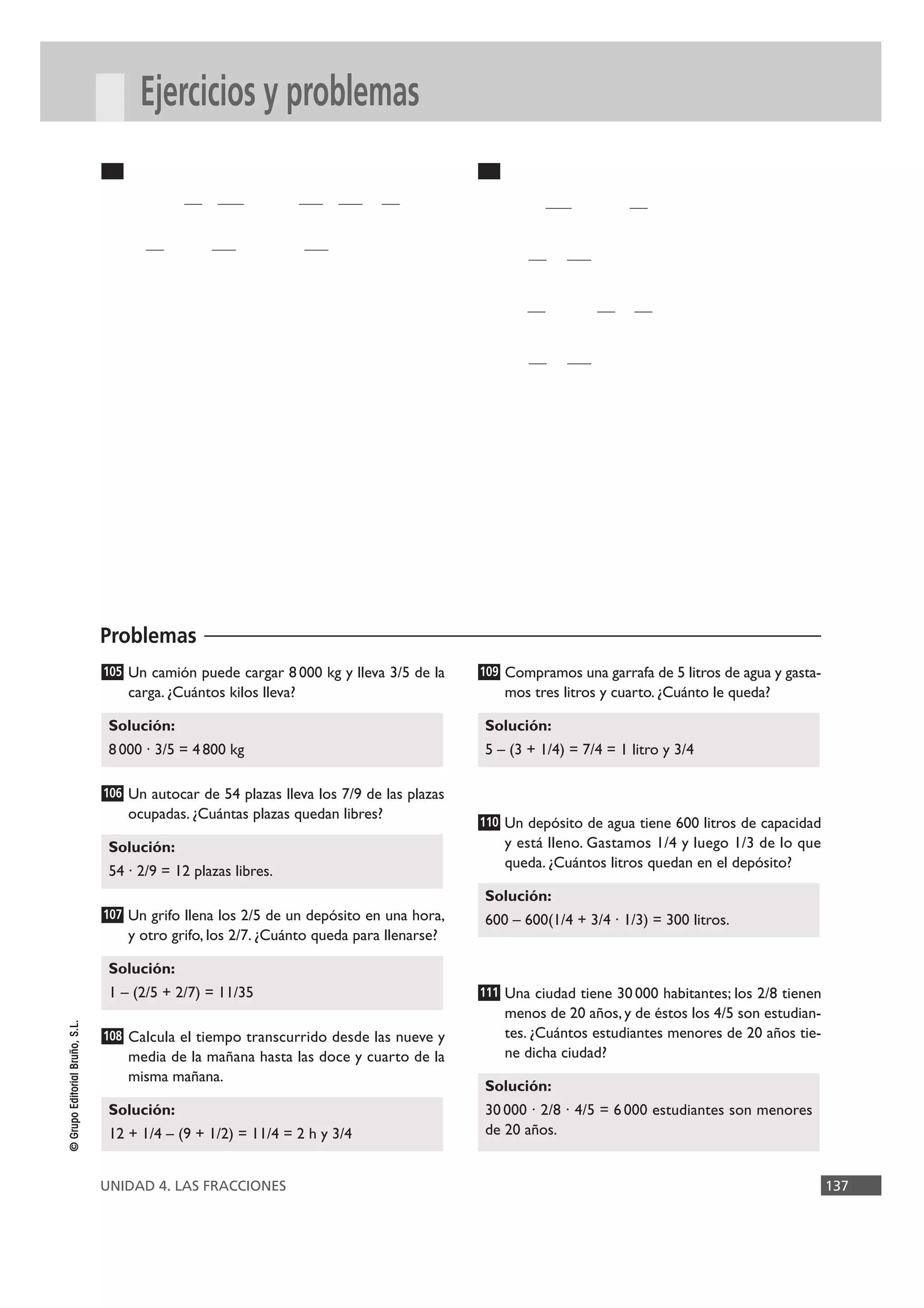 Problemas fracciones soluciones | PDF