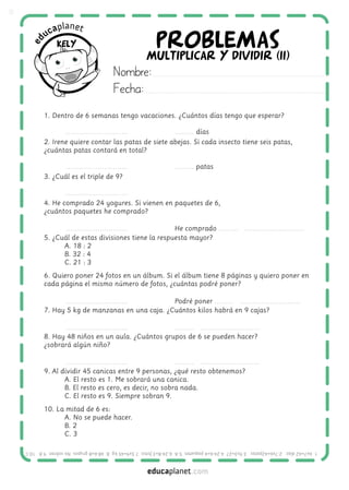 Problemas multiplicar dividir2 | PDF