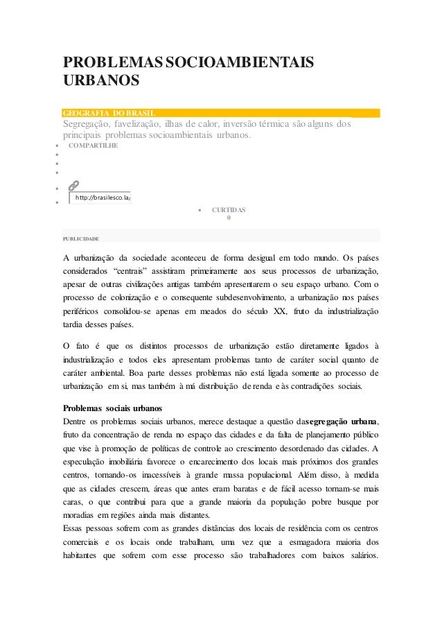 Problemas Sociais Do Brasil Urbano Como Resolver Resumo