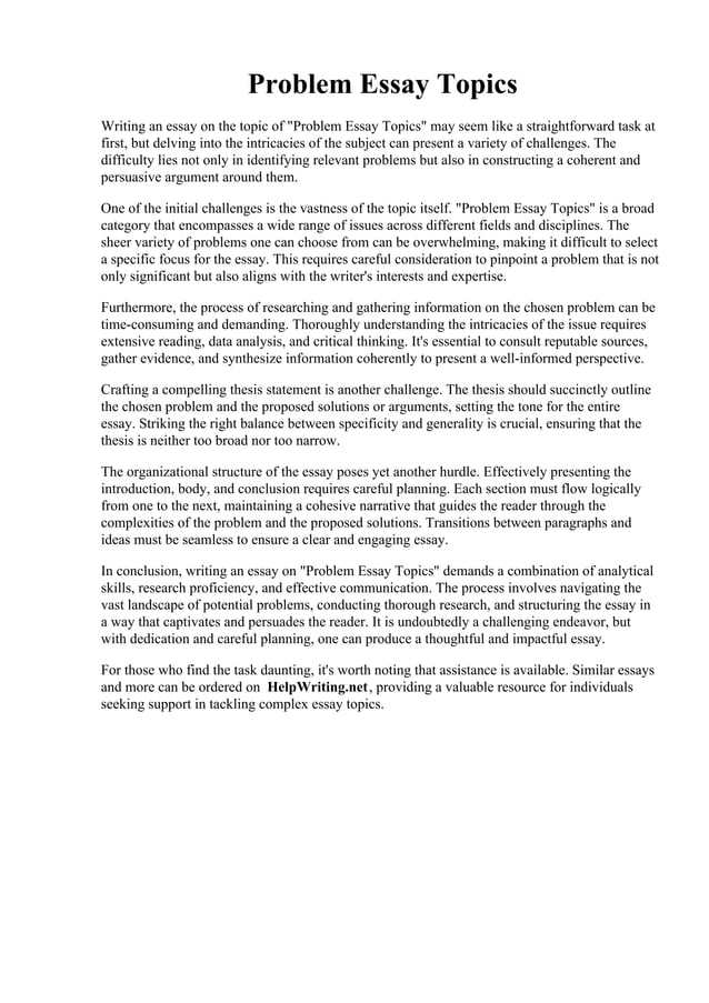 Problem Essay Topics | PDF