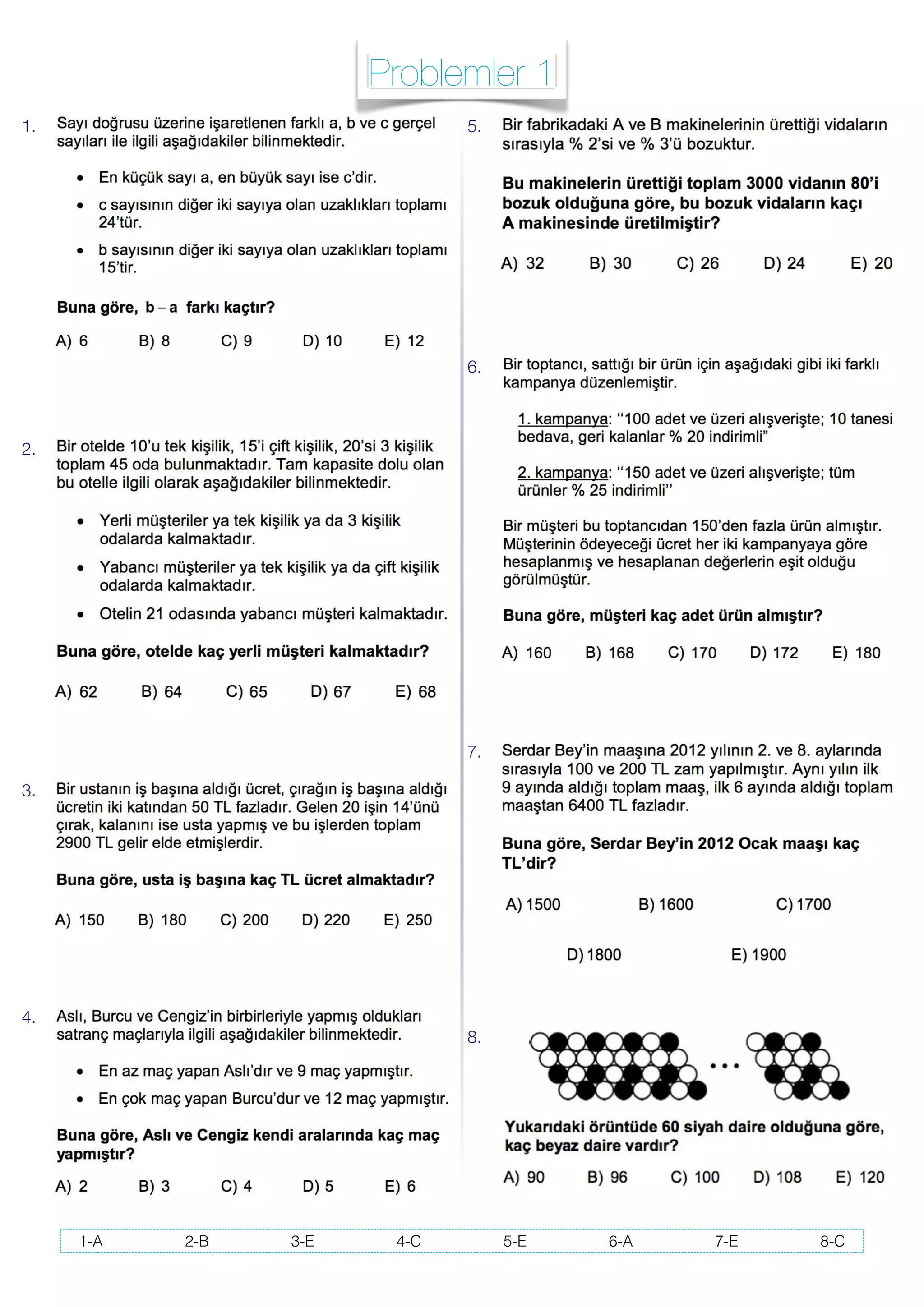 KPSS MATEMATİK PROBLEMLER KARIŞIK TESTLER | PDF