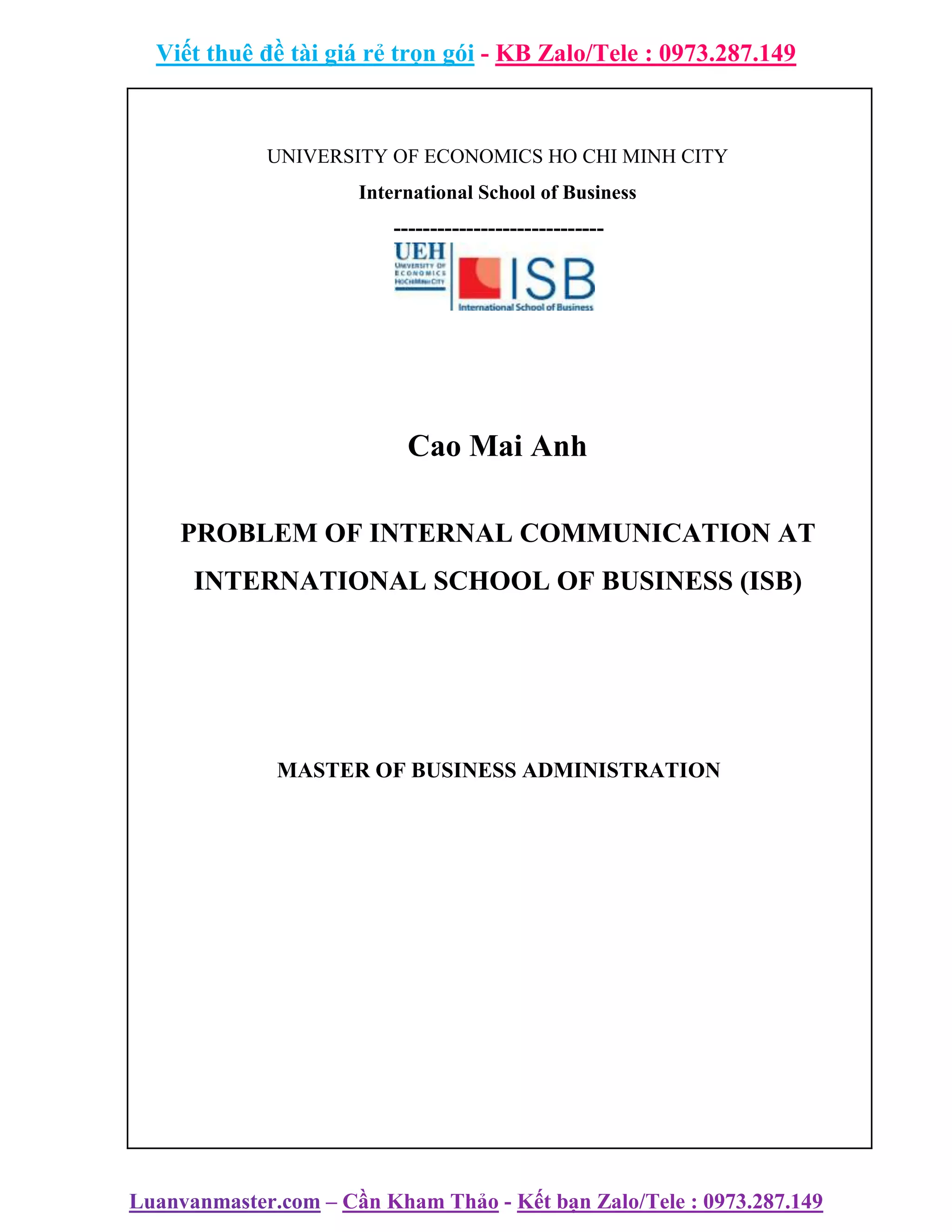Problem Of Internal Communication At International School Of Business.doc