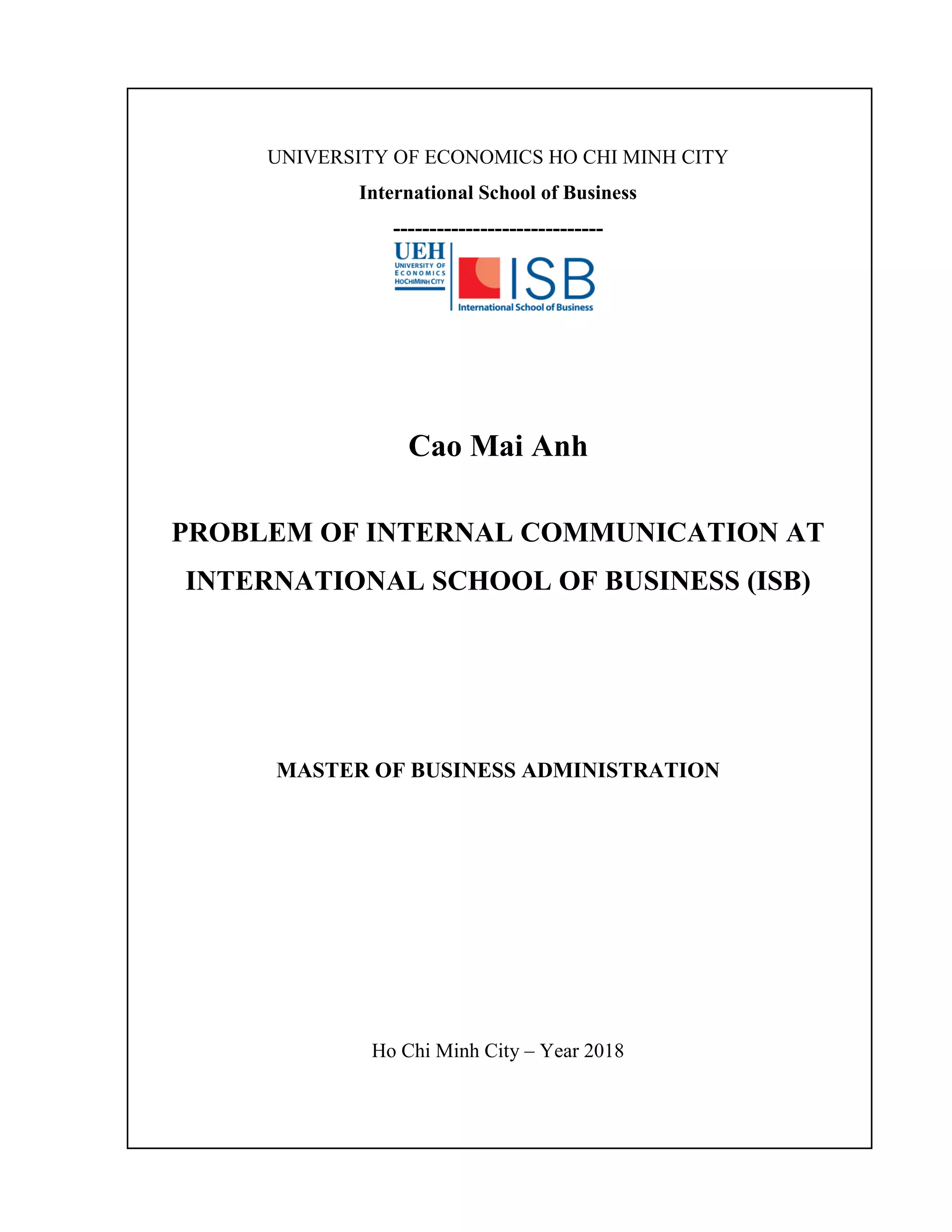 Problem of internal communication at international school of business (ISB).pdf | Business ...
