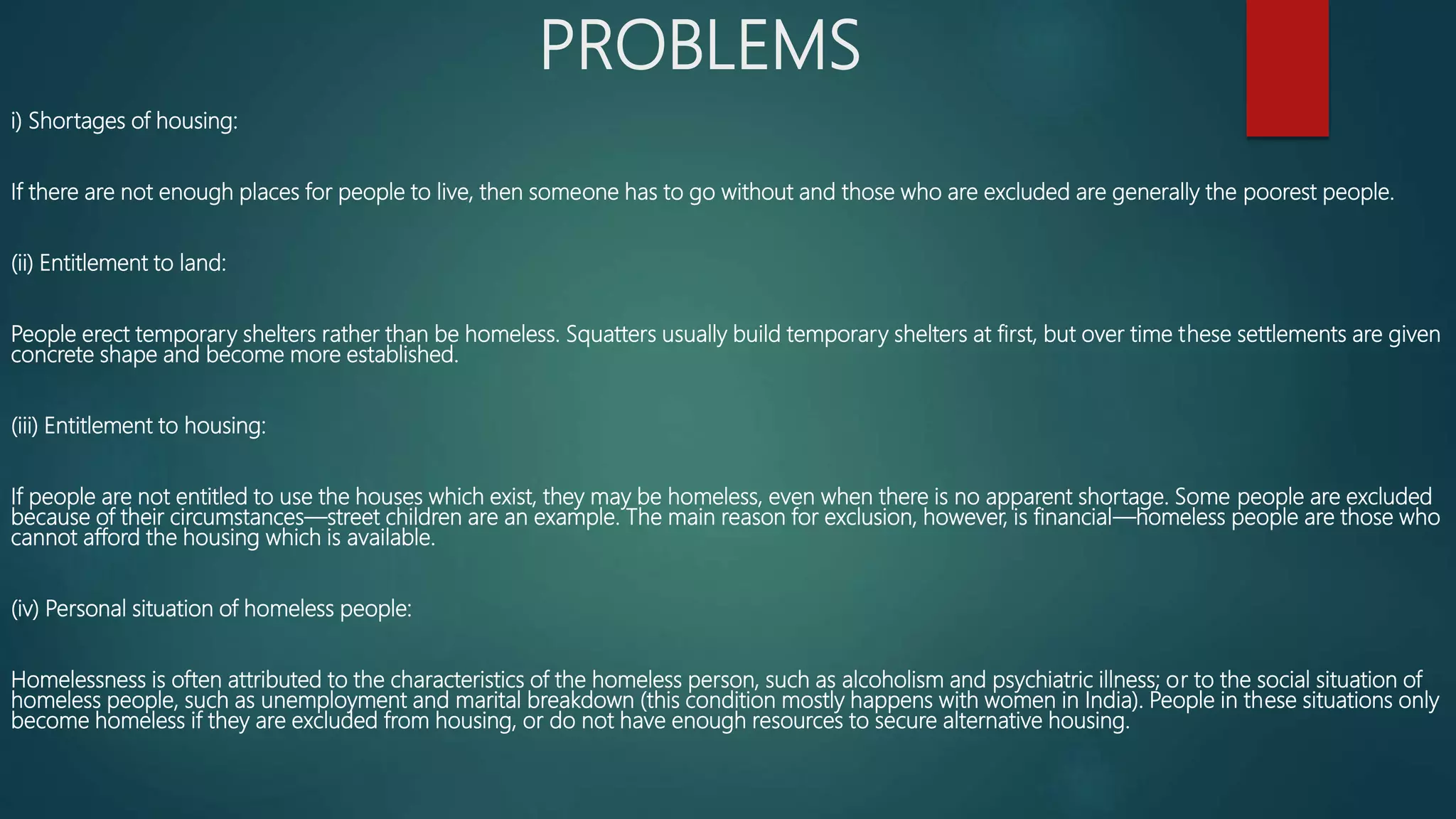 Problem of urban housing, slums and there solutions | PPTX