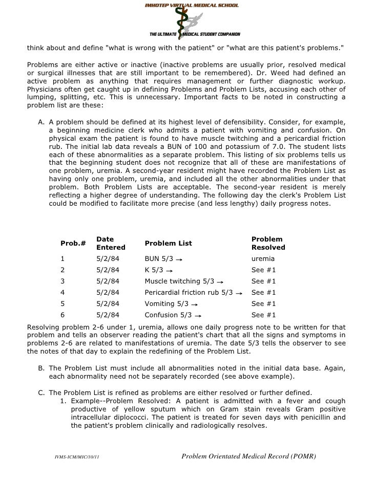 IVMS ICM-Problem Orientated Medical Record (POMR)