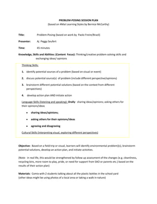 Problem Posing Session Plan | DOCX | Educational Assessment | Education