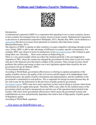Problems And Challenges Faced By Multinational... | PDF