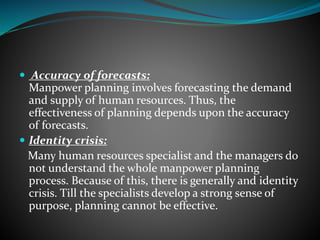 Problems and limitations of manpower planning | PPTX