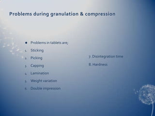 Problems during granulation & compression | PPTX