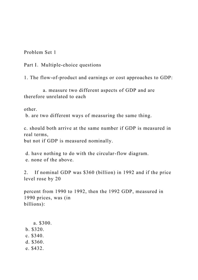 Problem Set 1 Part I．Multiple-choice questions 1. The.docx