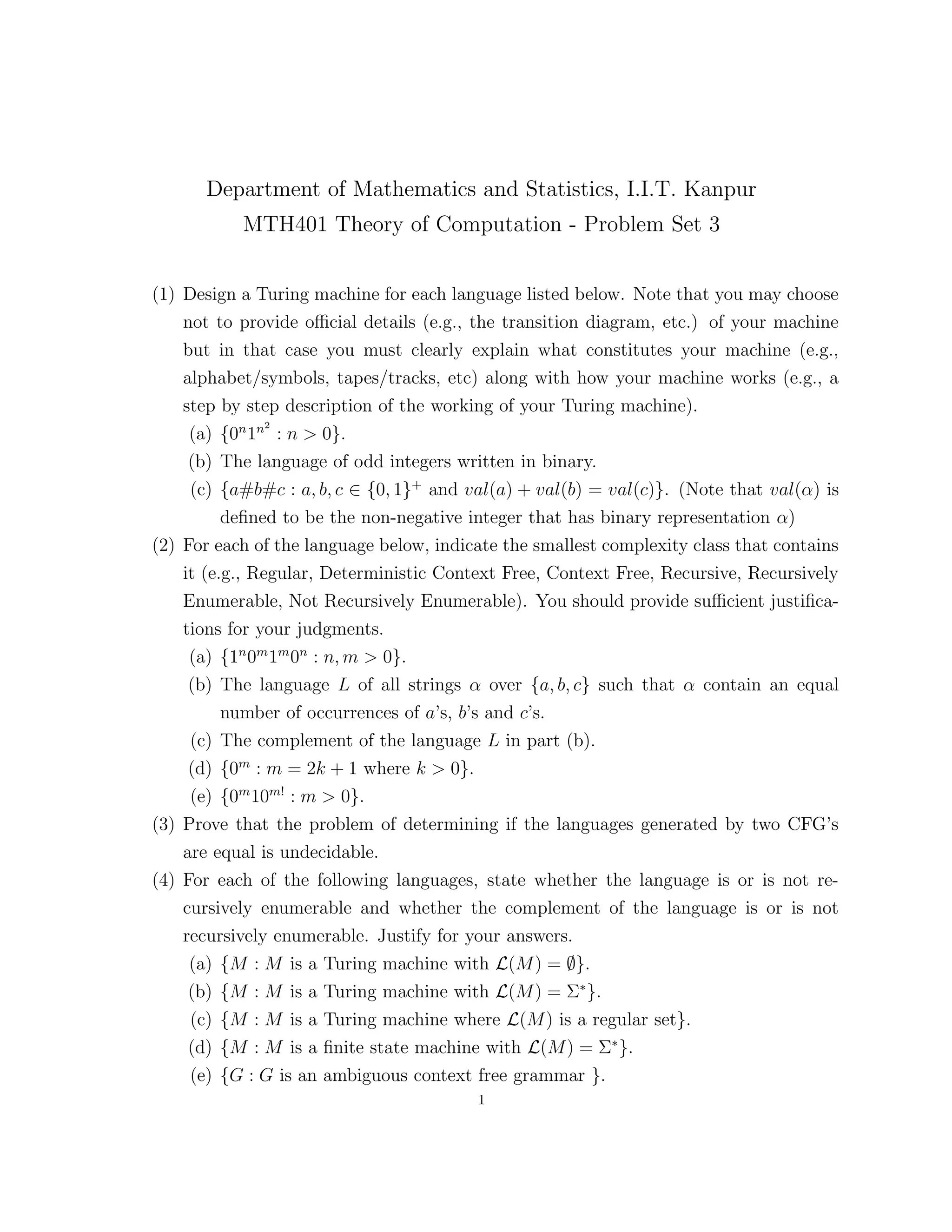 Problem Set3 Theory Of Computation Akash Anand Mth 401a Iit Kanpur Pdf Programming